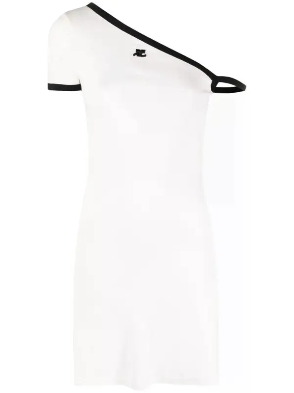 COURREGES Logo-patch Asymmetric Cotton Minidress - White