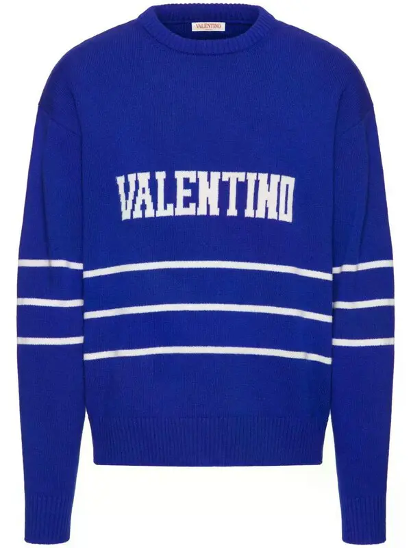 Valentino Garavani Logo-intarsia Crew-neck Jumper - Blue
