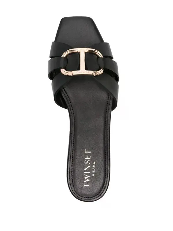 TWINSET Oval T-plaque Leather Slides