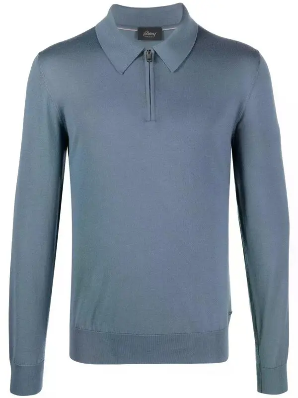 Brioni Polo-collar Wool Jumper - Blue