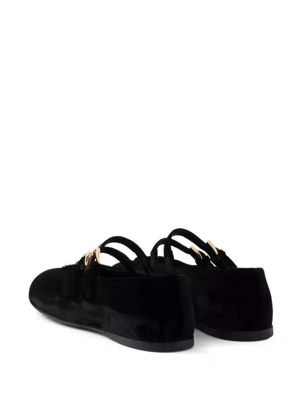 Prada Velvet Finish Ballet Flats With Buckle Fastening Straps - Black