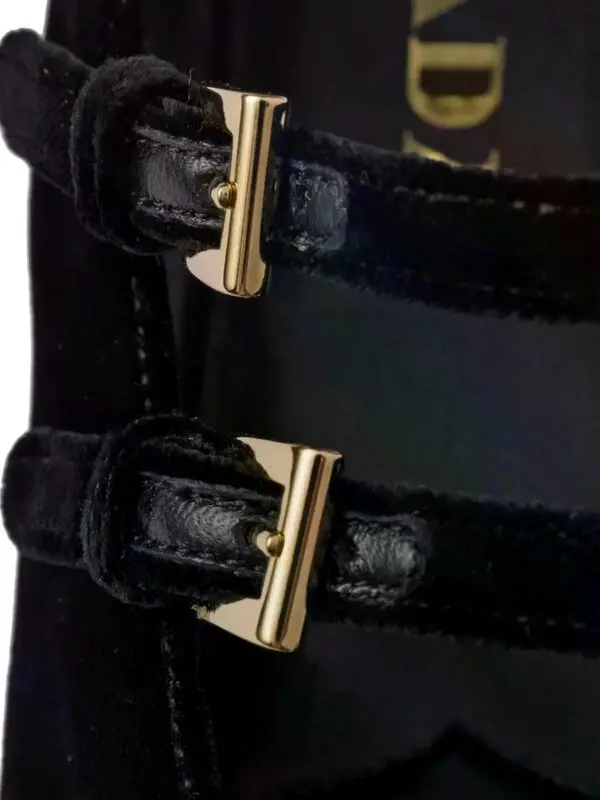 Prada Velvet Finish Ballet Flats With Buckle Fastening Straps - Black