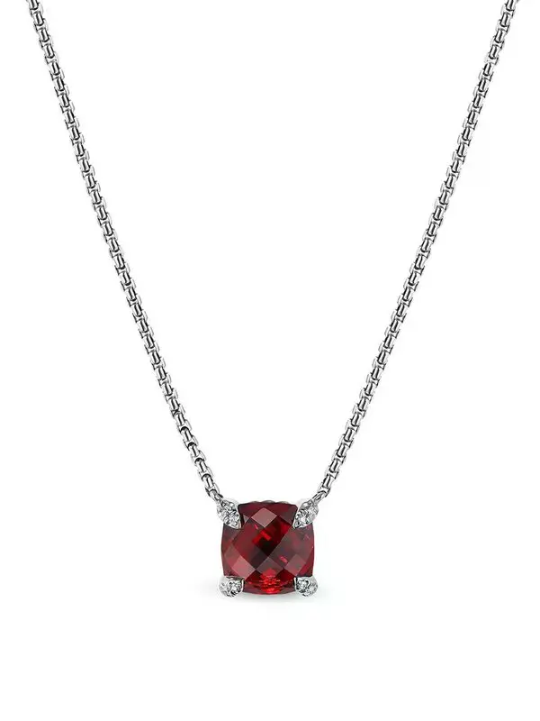 David Yurman Sterling Silver Petite Chatelaine Rhodolite Garnet And Diamond Necklace - Red