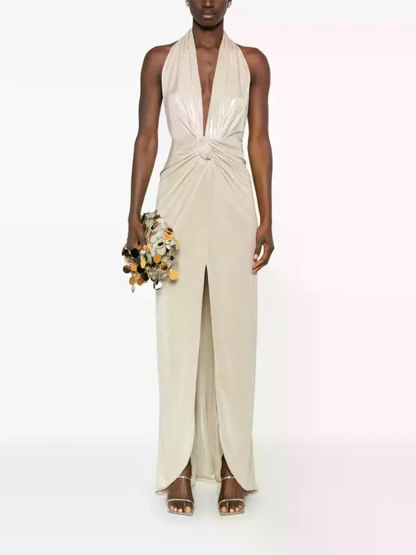 NISSA Backless Lamé Maxi Dress - Neutrals