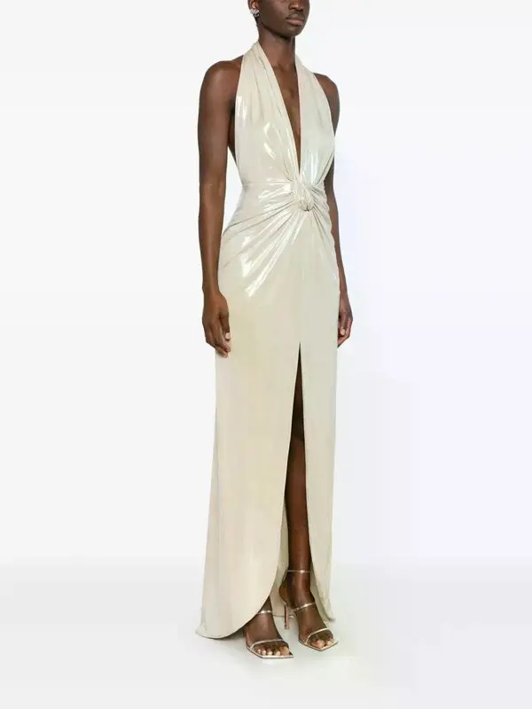 NISSA Backless Lamé Maxi Dress - Neutrals