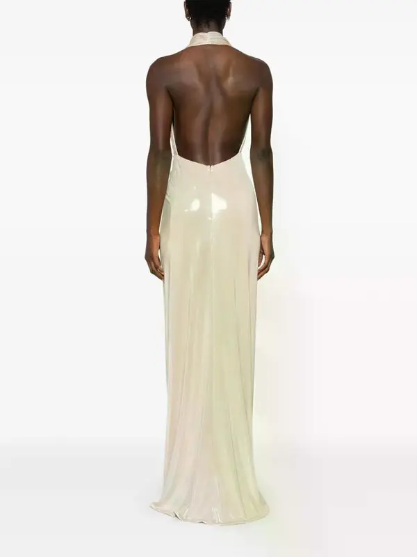 NISSA Backless Lamé Maxi Dress - Neutrals