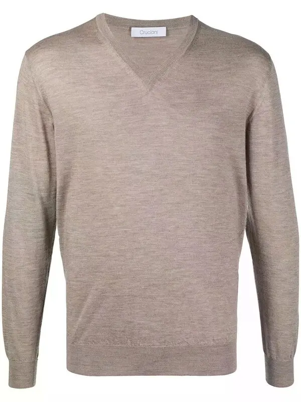 CRUCIANI Long-sleeve V-neck Jumper - Neutrals