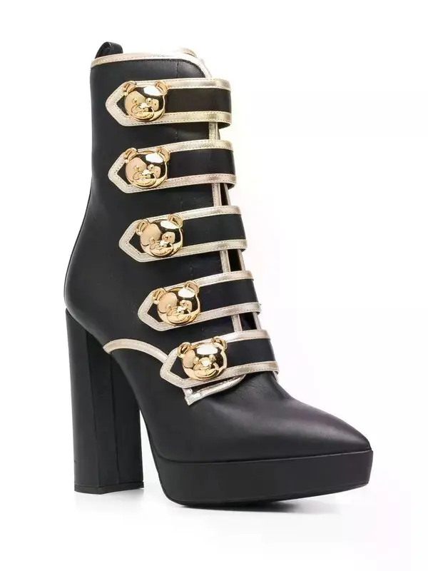 Moschino Teddy Bear Button-detail High Heel Leather Boots