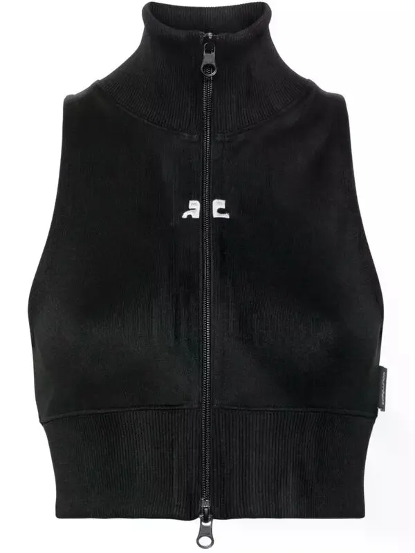 COURREGES Zip-up Cropped Vest - Black