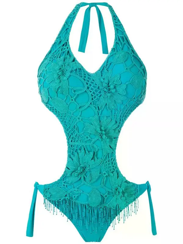 AMIR SLAMA Embroidered Cut-out One-piece - Blue