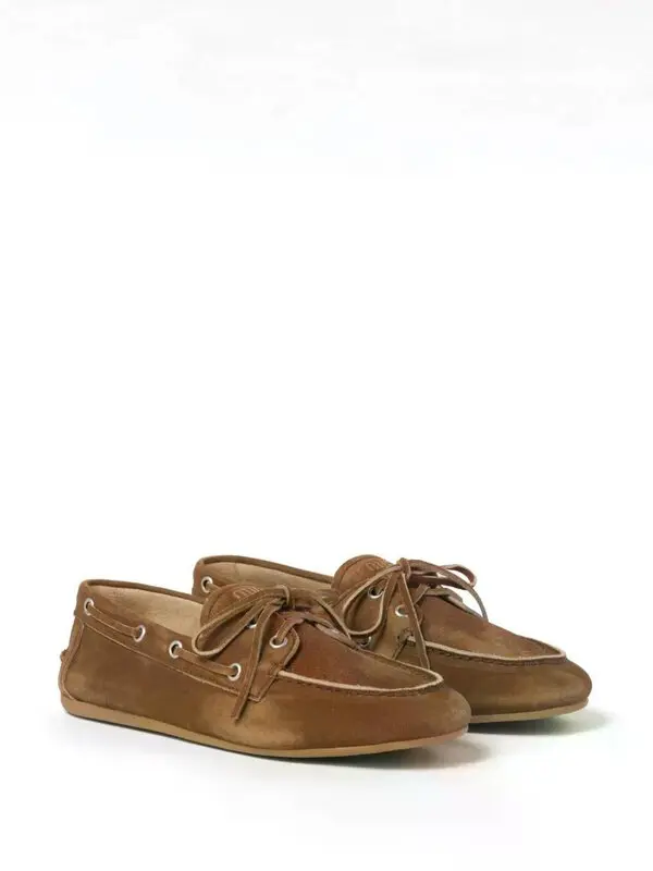 Miu Miu Logo-embossed Suede Loafers - Brown