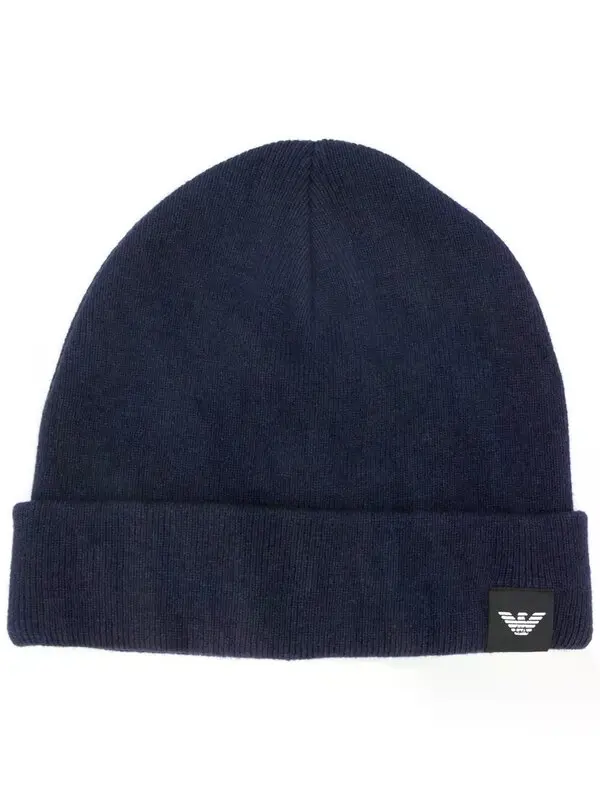 Emporio Armani Logo Patch Beanie - Blue