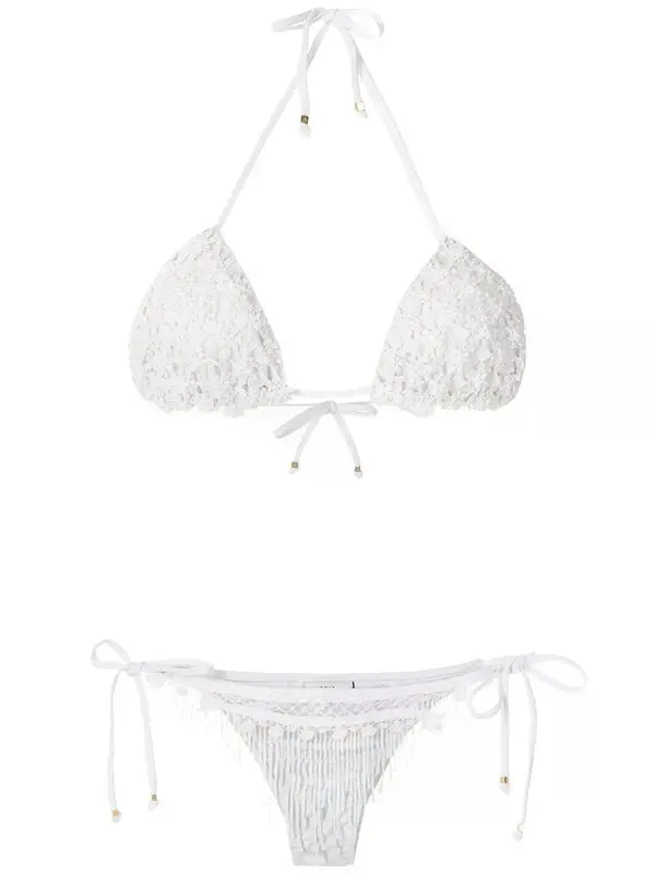 AMIR SLAMA Beaded Embroidery Bikini Set - White