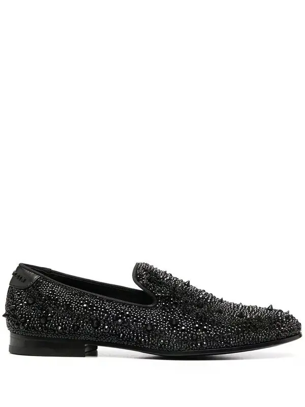Philipp Plein Crystal Embellished Suede Calf Leather Moccasins