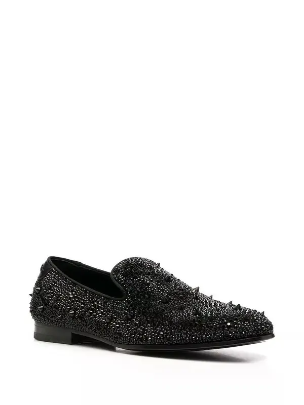 Philipp Plein Crystal Embellished Suede Calf Leather Moccasins