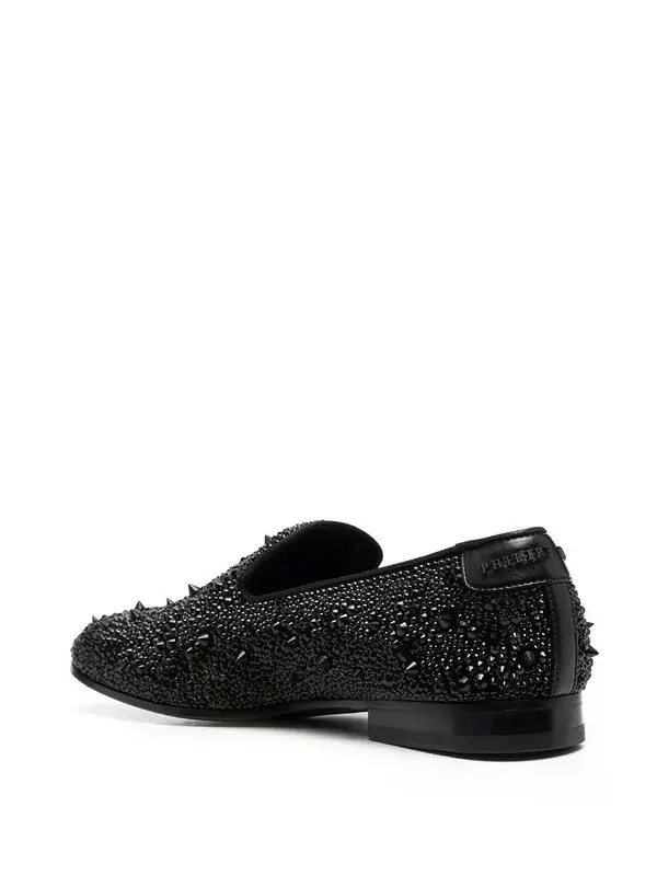 Philipp Plein Crystal Embellished Suede Calf Leather Moccasins