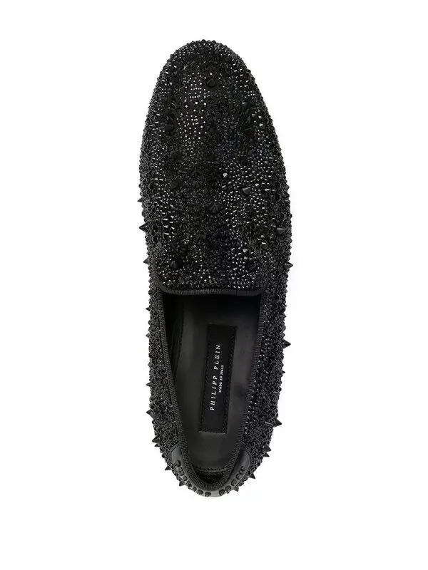 Philipp Plein Crystal Embellished Suede Calf Leather Moccasins