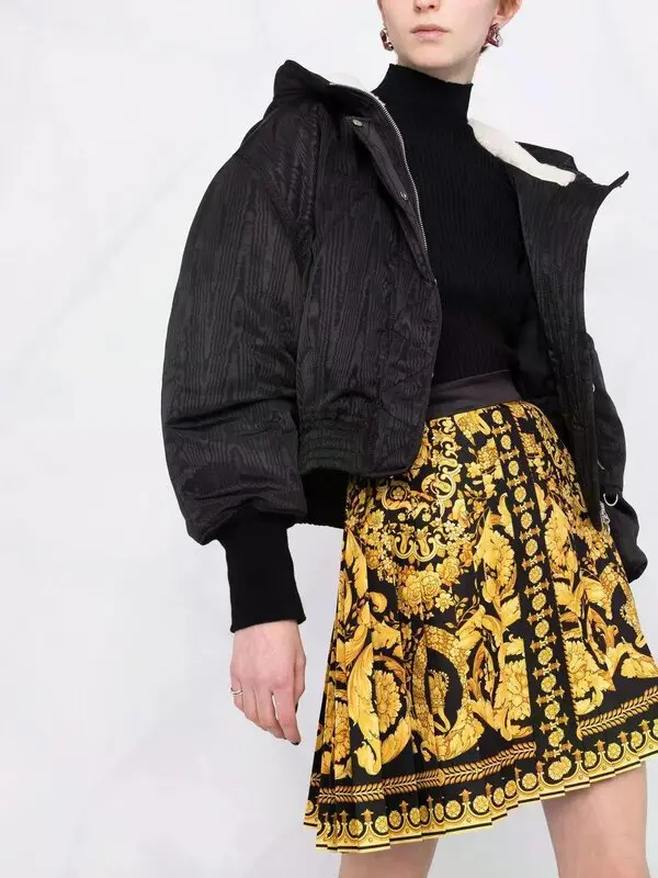 Versace Barocco Print Pleated Silk Skirt