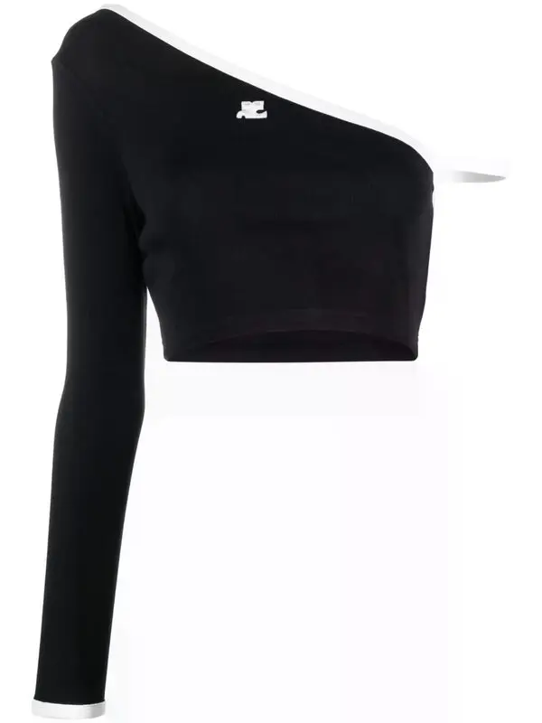 COURREGES One-shoulder Knit Crop Top - Black