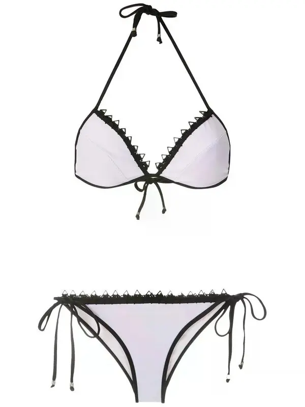 AMIR SLAMA Lace Trim Triangle Bikini Set - White