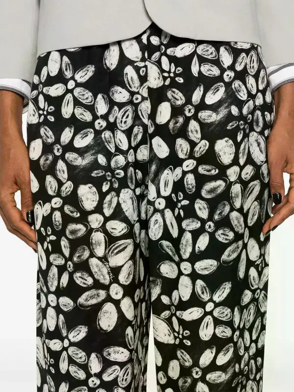 Marni Floral Crepe Straight Trousers - Black