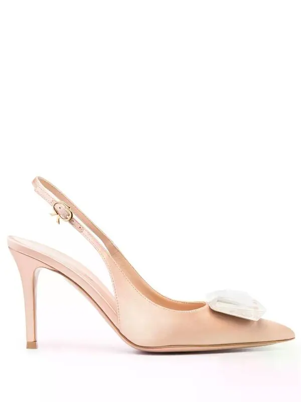 GIANVITO ROSSI Satin Crystal Embellished Slingback Pumps