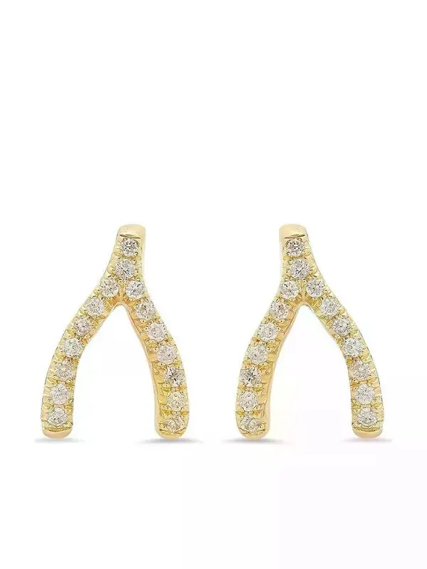 JENNIFER MEYER 18kt Yellow Mini Diamond Wishbone Stud Earrings - Gold