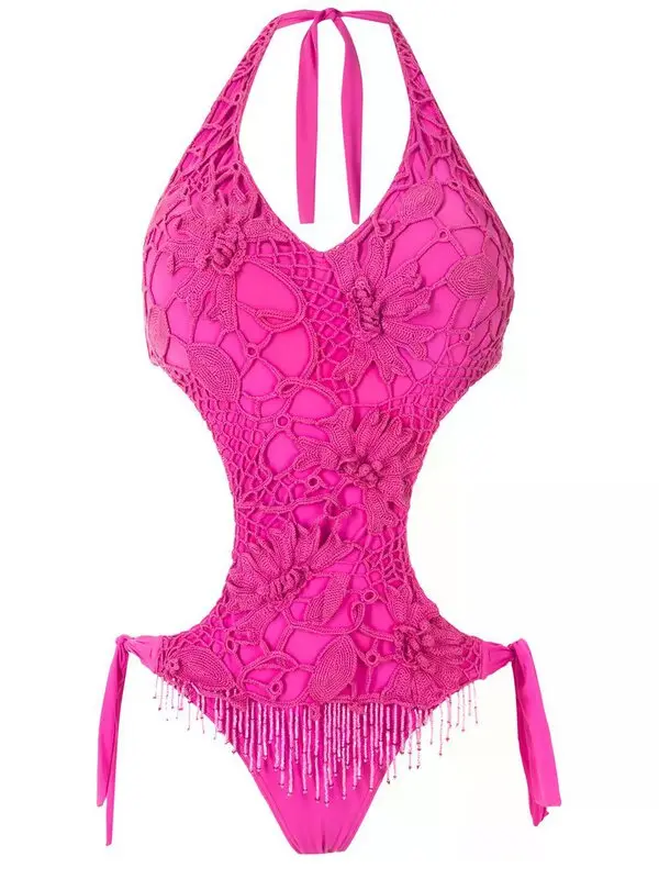 AMIR SLAMA Embroidered Cut-out One-piece - Pink