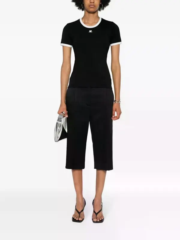 COURREGES Logo-patch Contrasting-trim T-shirt - Black