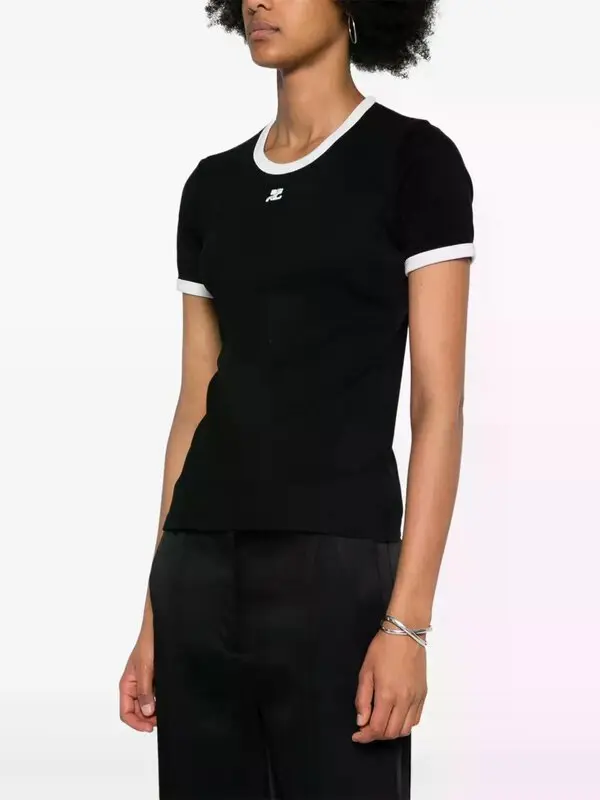 COURREGES Logo-patch Contrasting-trim T-shirt - Black