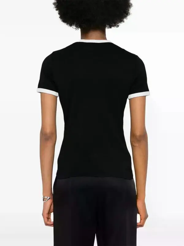 COURREGES Logo-patch Contrasting-trim T-shirt - Black