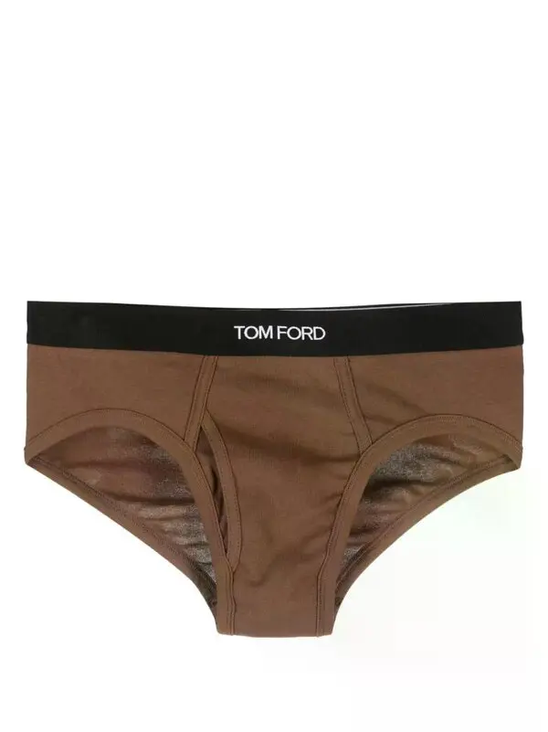 TOM FORD Logo-waistband Stretch-cotton Briefs - Brown