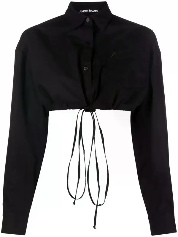 ANDREĀDAMO Cropped Cotton Shirt - Black