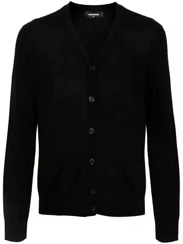 Dsquared2 Logo Embroidered Virgin Wool V-neck Cardigan - Black