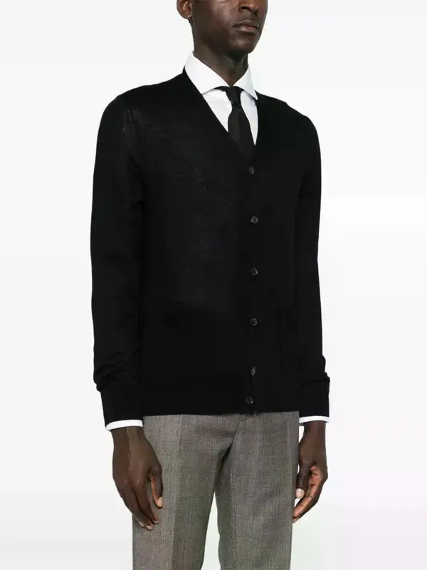 Dsquared2 Logo Embroidered Virgin Wool V-neck Cardigan - Black