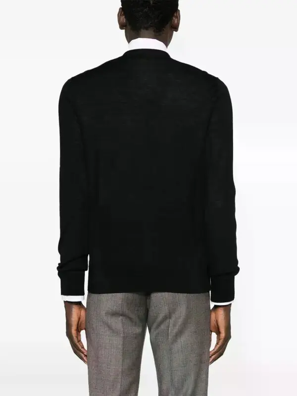 Dsquared2 Logo Embroidered Virgin Wool V-neck Cardigan - Black