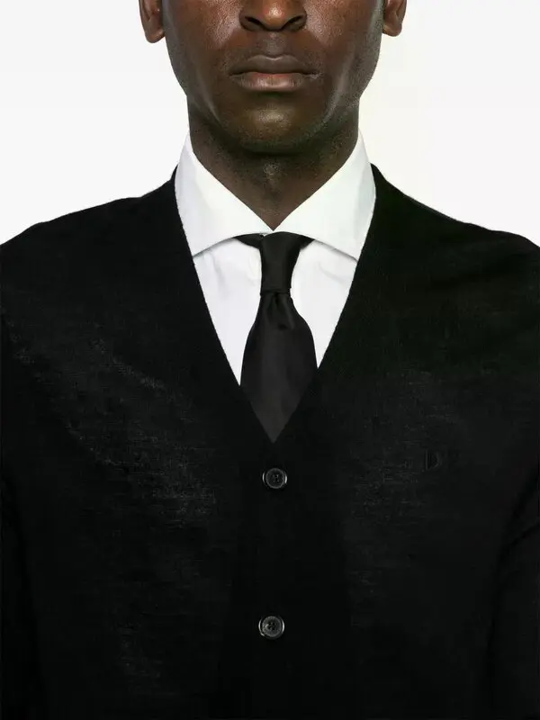 Dsquared2 Logo Embroidered Virgin Wool V-neck Cardigan - Black