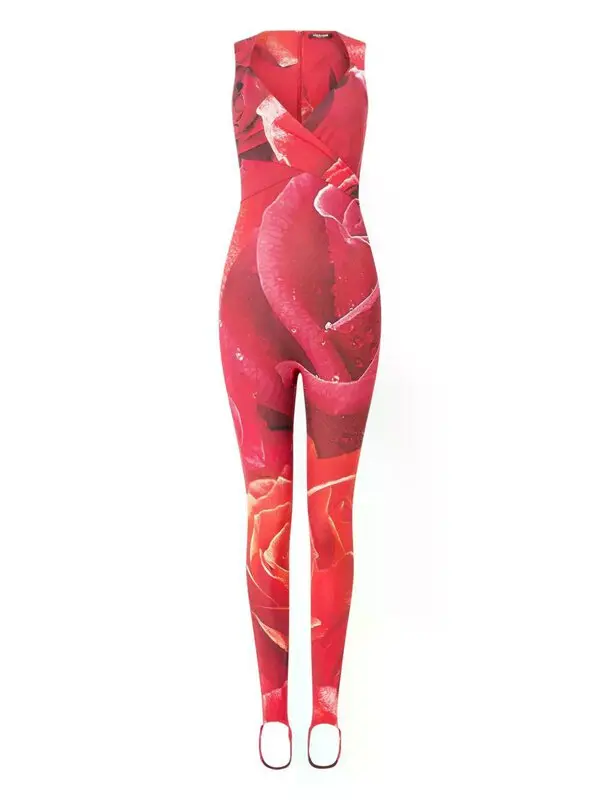 Roberto Cavalli Rose-print Stirrup Jumpsuit - Red