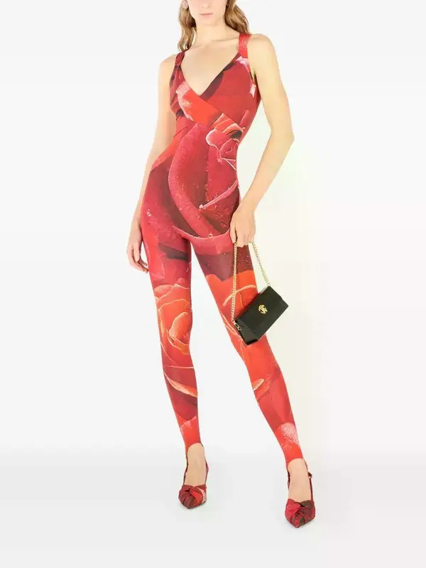 Roberto Cavalli Rose-print Stirrup Jumpsuit
