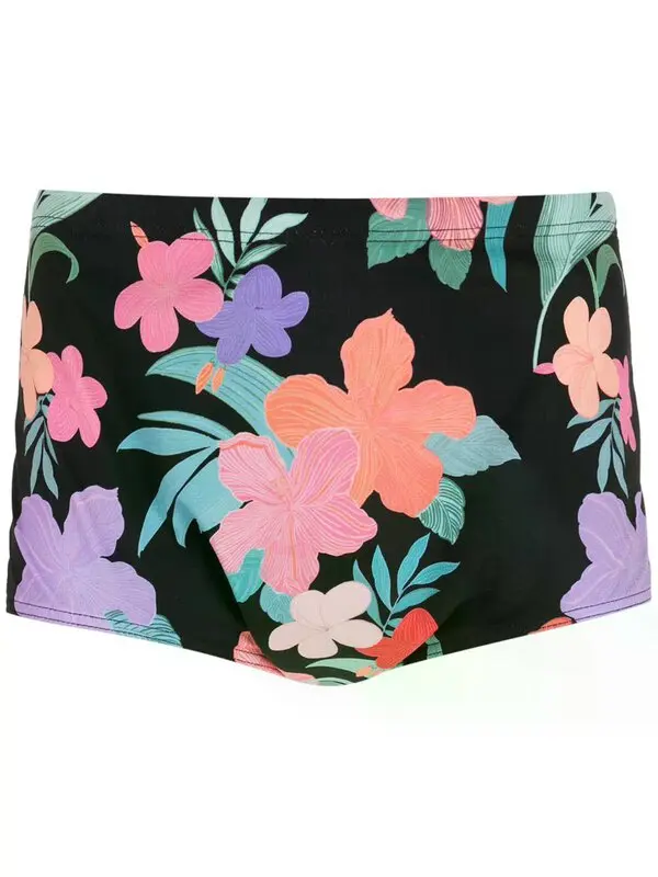 AMIR SLAMA Print Hibiscus Swimming Trunks - Black