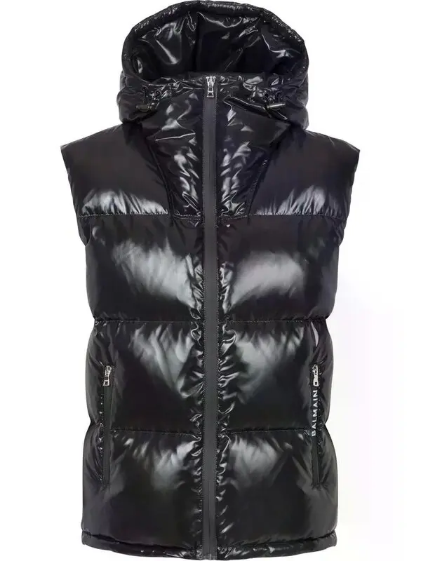 Balmain Puffer Hooded Sleeveless Jacket