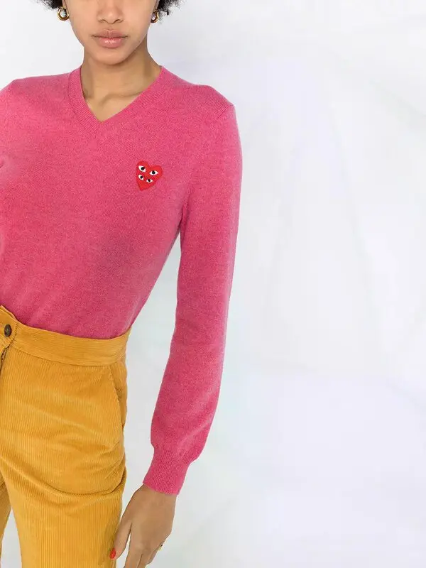 Play Comme Des Garcon V-neck Top With Embroidered Heart