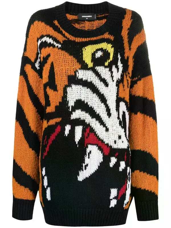 Dsquared2 Tiger-intarsia Jumper - Orange