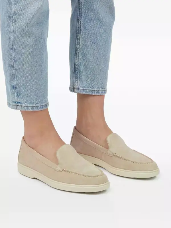 Santoni Suede Round-toe Loafers - Neutrals