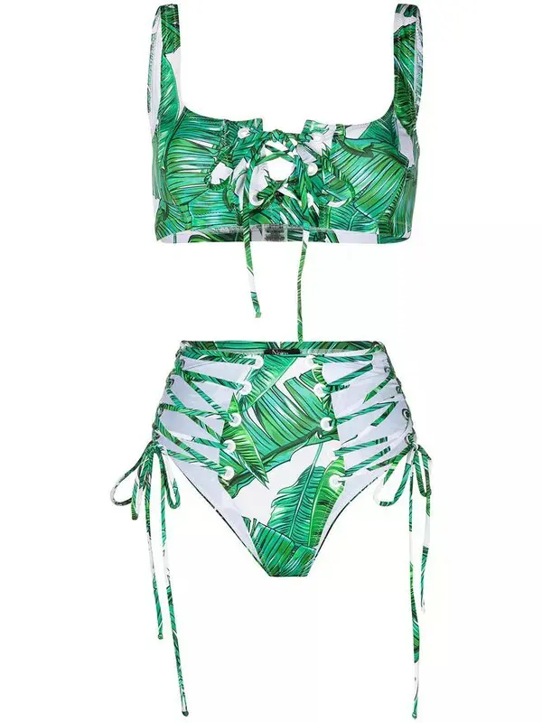 NOIRE SWIMWEAR Jungle High-waist Bikini Bottoms - Green
