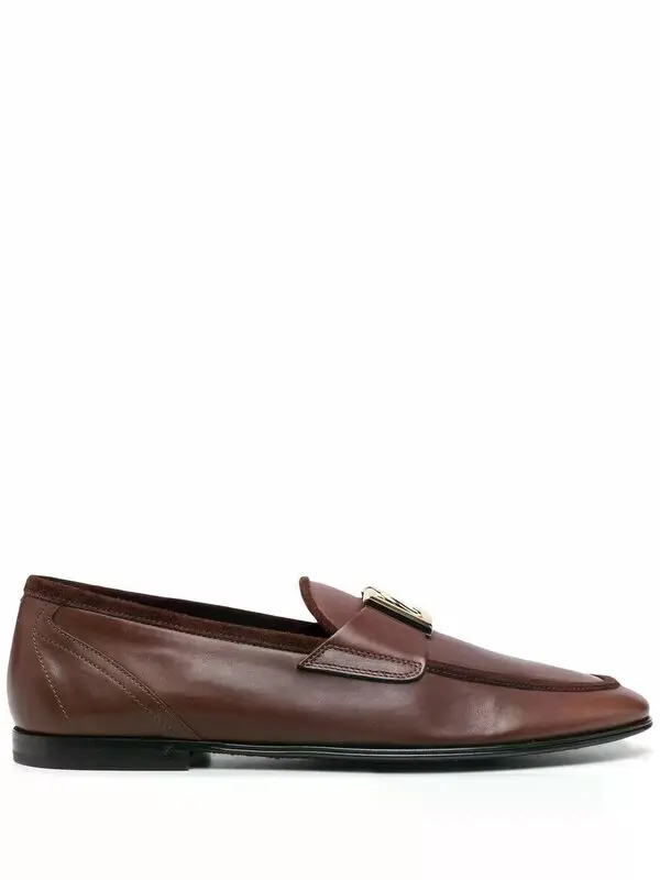 Dolce & Gabbana Interlocking Dg-plaque Loafers - Brown