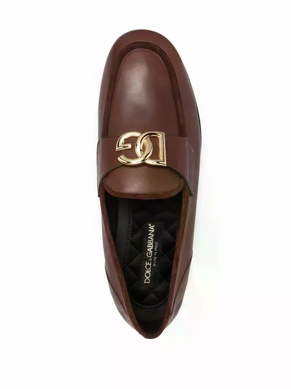 Dolce & Gabbana Interlocking Dg-plaque Loafers - Brown