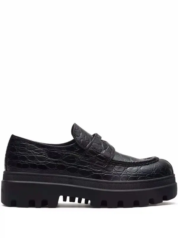 Car Shoe Crocodile-effect Leather Moccasins