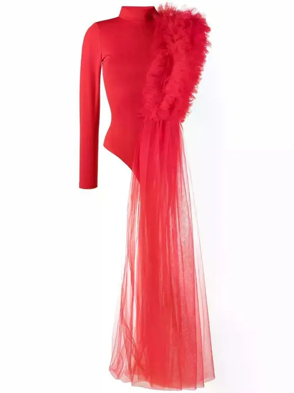 Alchemy Fashions X Lia Aram Tulle Ruffle Detail Bodysuit - Red