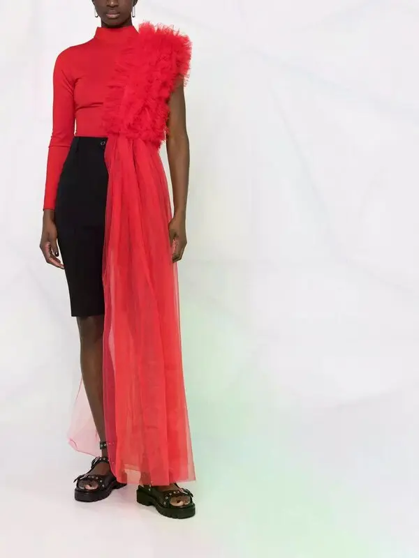 Alchemy Fashions X Lia Aram Tulle Ruffle Detail Bodysuit - Red